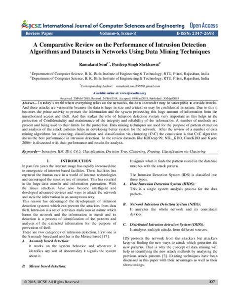 pdf a comparative review on the performance of intrusion detection algorithms and datasets in