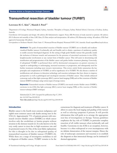 Pdf Transurethral Resection Of Bladder Tumour Turbt