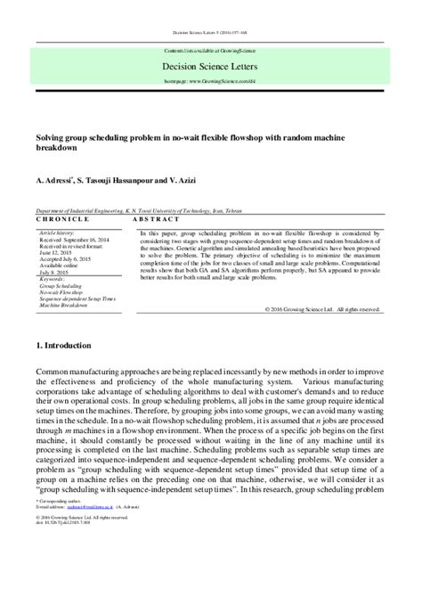 Pdf Solving Group Scheduling Problem In No Wait Flexible Flowshop