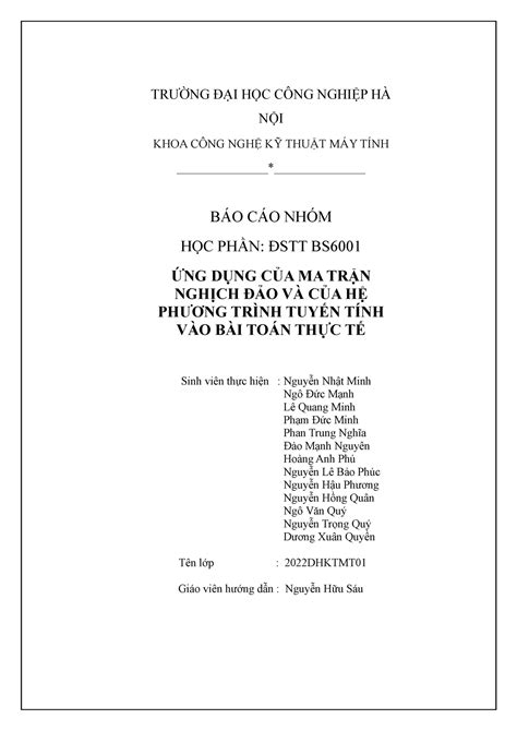 TrƯỜng ĐẠi HỌc CÔng NghiỆp HÀ NỘ1 TrƯỜng ĐẠi HỌc CÔng NghiỆp HÀ NỘi Khoa CÔng NghỆ KỸ ThuẬt