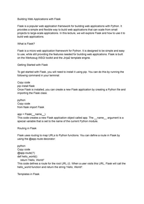 Python Class Notes Building Web Applications With Flask Flask Is A