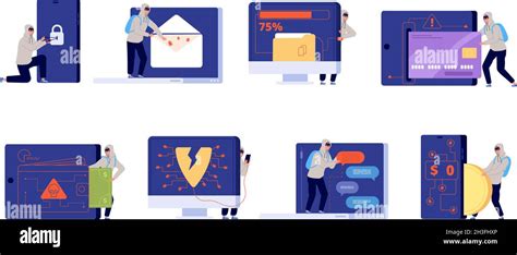 Hackers Characters Web Thief Hacker Data Information Phishing Internet Frauding Online Bank