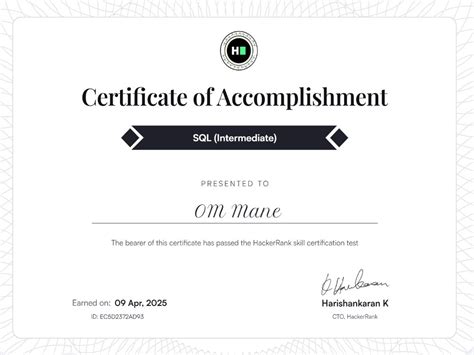 hackerrank sql certification businessanalytics dataskills… om mane