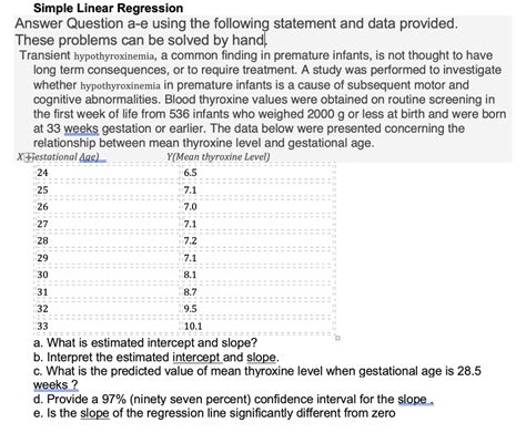 solved simple linear regression answer question a e using