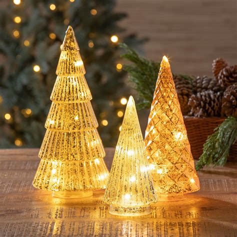 The Holiday Aisle® Led Metallic Glass Tree Table Decor Set Of 3 Wayfair
