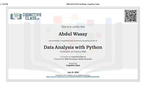 Abdul Wasay On Linkedin Dataanalysis Python Ibm Cognitiveclass Certification Datascience
