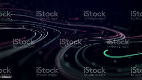 둥근 색상의 선에서 추상적 인 디지털 배경 정보 흐름 공간입니다 빅 데이터 시각화 3d 렌더링 3차원 형태에 대한 스톡 사진 및