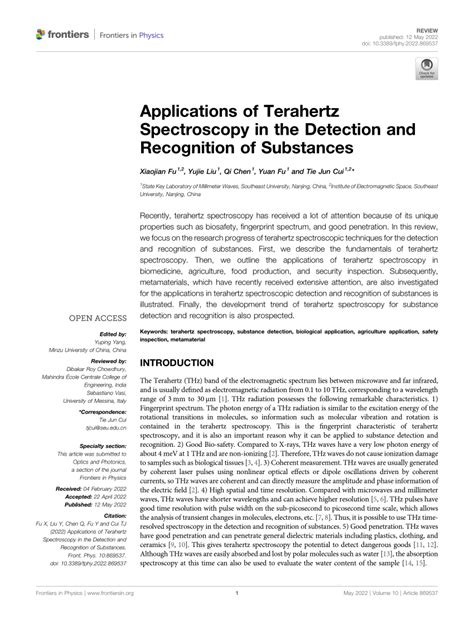 Pdf Applications Of Terahertz Spectroscopy In The Detection And Recognition Of Substances