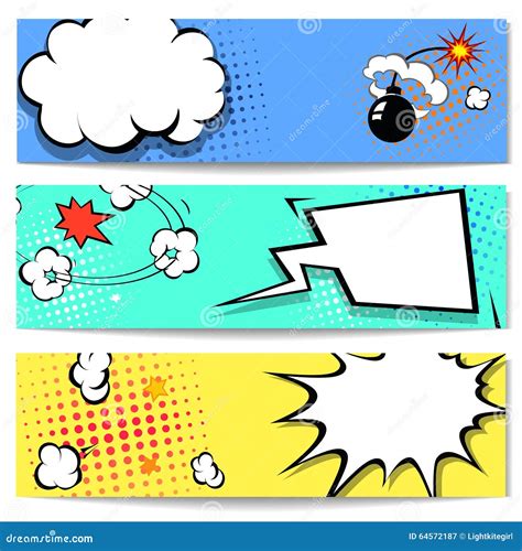 Comic Speech Bubble Web Header Set With Stock Vector Illustration Of