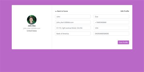 Bootstrap 4 Edit Profile Accounts Setting Template Example