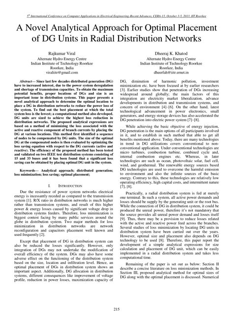 Pdf A Novel Analytical Approach For Optimal Placement Of Dg Units In Radial Distribution Networks