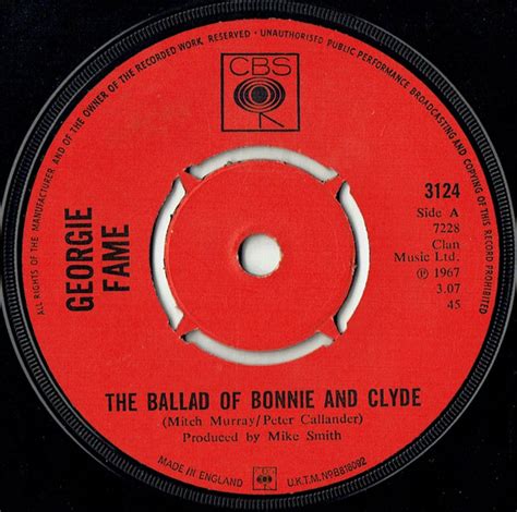 Georgie Fame The Ballad Of Bonnie And Clyde Vinyl 4 Prong Push Out