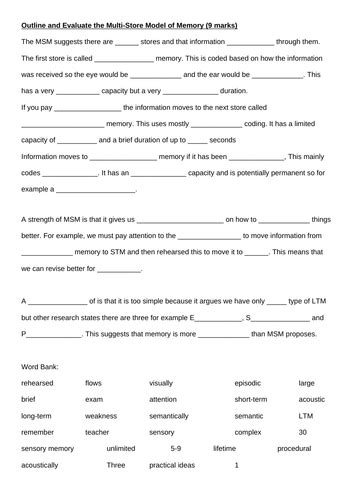 Memory Gcse Psychology Aqa Teaching Resources