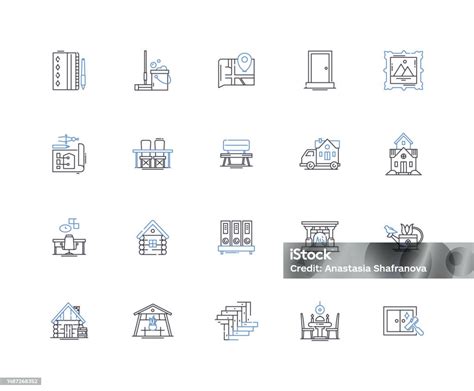 점유 공간 라인 아이콘 컬렉션입니다 점유 임차 소유 거주 거주 공존 지배 벡터 및 선형 그림 소유권 존재 위치 개요 표지판 세트