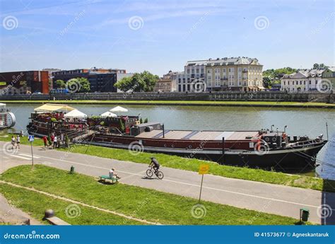 Barges On Wisla River Krakow Poland Editorial Photography Image Of