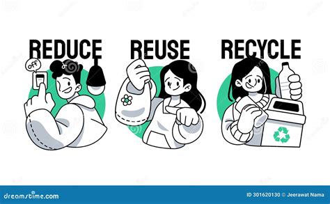 Reduce Reuse Recycle 3r Concept Symbol With People Vector Illustration Stock Vector