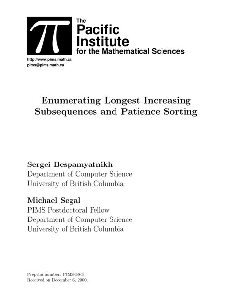 Pdf Enumerating Longest Increasing Subsequences And Patience Sorting