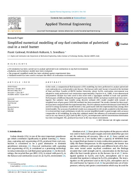 Pdf Simplified Numerical Modelling Of Oxy Fuel Combustion Of Pulverized Coal In A Swirl Burner