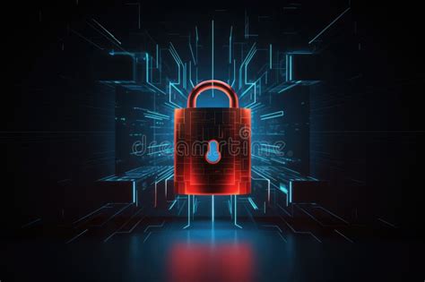 Glowing Padlock With Computer Circuit Board Created Using Generative Ai Technology Stock