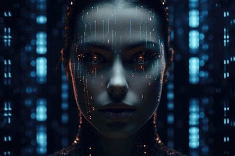 Premium Ai Image Female Face With Matrix Digital Numbers Artifical