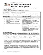 Bioscience Structure Of DNA Lesson Unit Y NEt MJR Doc AZ CTE Curriculum Consortium
