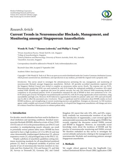 Pdf Current Trends In Neuromuscular Blockade Management And Monitoring Amongst Singaporean
