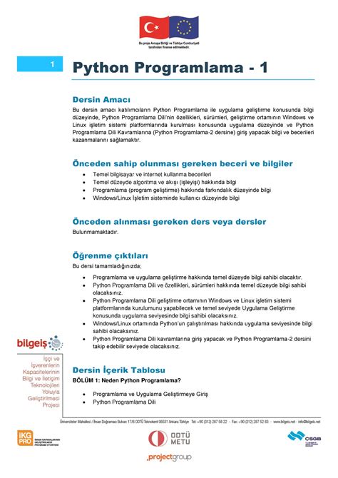 Python Programming 1 Syllabus 1 Python Programlama 1 Dersin Amacı