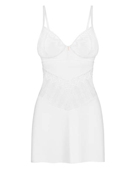Sheer Mesh Chemise And Thong Panty Obsessive Alissium 7982 White Lingerie