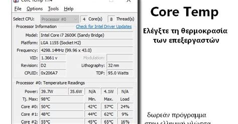 Core Temp Δωρεάν έλεγχος θερμοκρασίας των επεξεργαστών