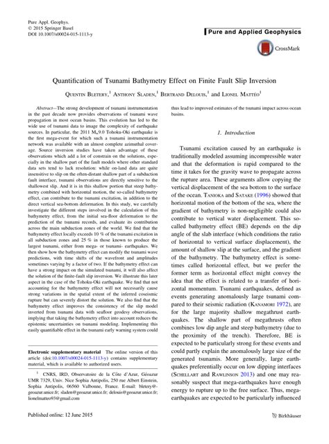 Pdf Quantification Of Tsunami Bathymetry Effect On Finite Fault Slip