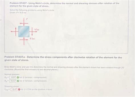solved problem 07 037 using mohr s circle determine the