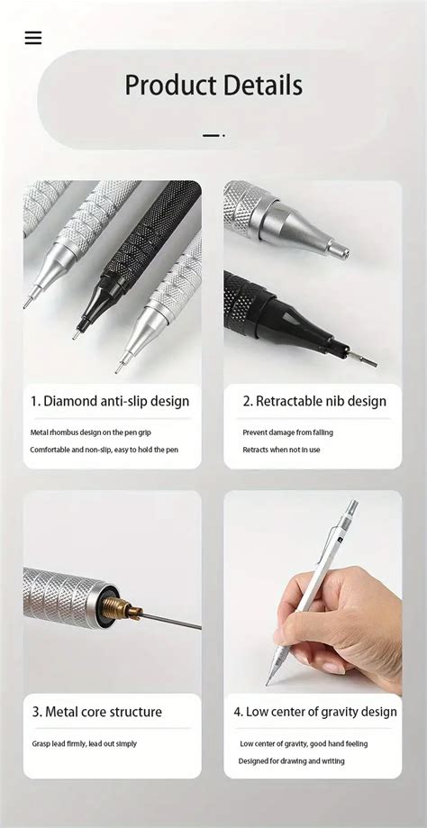 낮은 무게 중심 금속 자동 연필 건축가 미술 그림 미술 공학 무거운 느낌 자동 연필 03050720mm 스케치 후크 라인 손으로 그린 펜 2bhb 연필