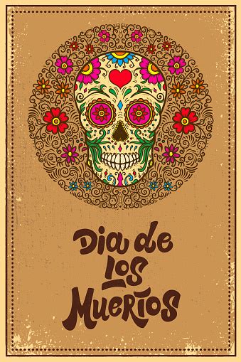 디아 드 로스 무에르토 그런 지 배경에 멕시코 설탕 두개골입니다 포스터 라벨 기호 카드 배너에 대한 디자인 요소 벡터 일러스트레이션 공휴일에 대한 스톡 벡터 아트 및 기타