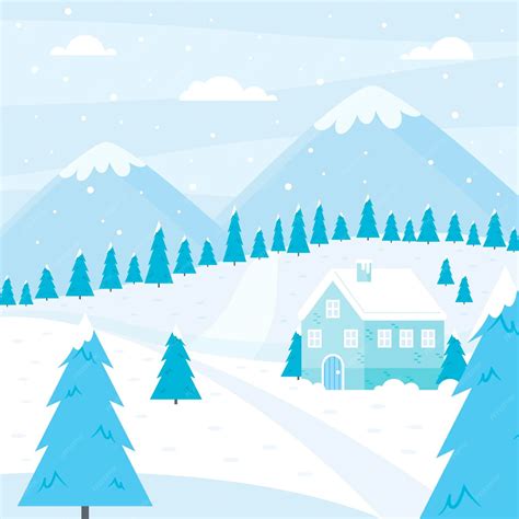 평평한 겨울 풍경 그림 무료 벡터