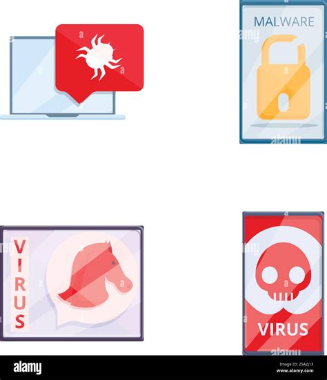 Hacking Icons Set Cartoon Vector Computer Bug Mobile Malware And Cyber Attack Internet