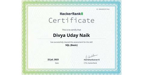 Divya Naik On Linkedin Hackerrank Skill Certificate