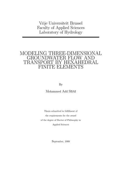 Pdf Modelling Three Dimensional Groundwater Flow And Transport By Hexahedral Finite Elements