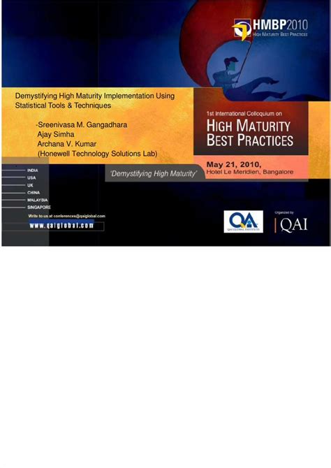 Pdf Cmmi High Maturity Best Practices Hmbp 2010 Demystifying High Maturity Implementation