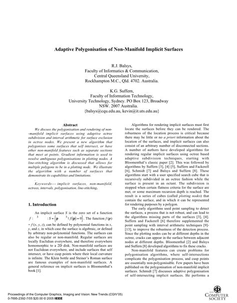 Pdf Adaptive Polygonisation Of Non Manifold Implicit Surfaces