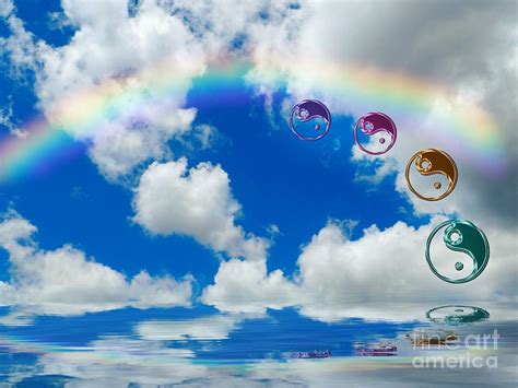Spiritual Background For Meditation With Yin Yang Symbol And Rainbow In