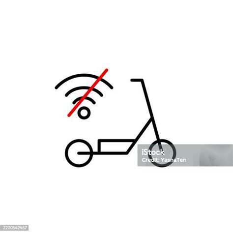 전자 스쿠터 및 Wifi 기호가 없습니다 오프라인 운전 모드 인터넷 액세스를 사용할 수 없습니다 픽셀 퍼펙트 벡터 아이콘 Mobility As A Service에 대한 스톡
