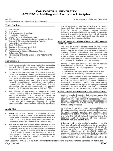 At 06 Assessing The Risk Of Material Misstatement Pdf Audit