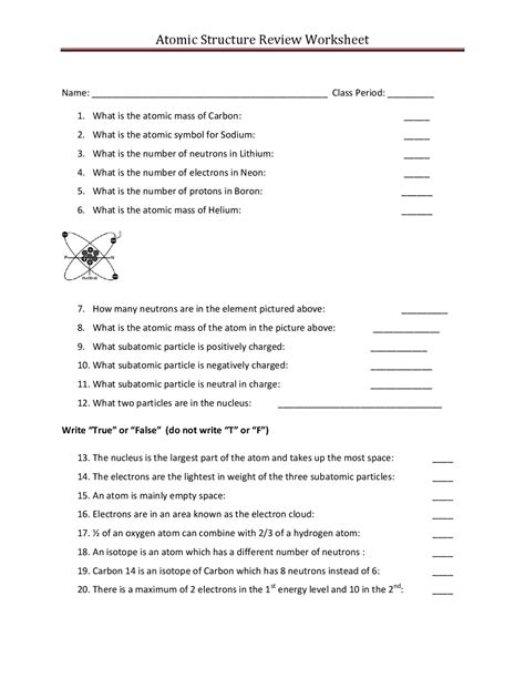 Atomic Theory Review Worksheet 6957106 Unit 1 3 Chemistry Review