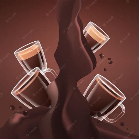 유리 컵에 현실적인 커피 뜨거운 에스프레소 아메리카노 음료 배너 수직 벡터 일러스트 레이 션 프리미엄 벡터