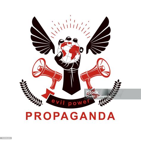 마케팅 포스터 스피커 장비 구성 및 벡터 일러스트 레이 션 팔 들고 세계를 제기 정치적 사회적 영향력의 수단으로 세계 권위 Revolution에 대한 스톡 벡터 아트 및