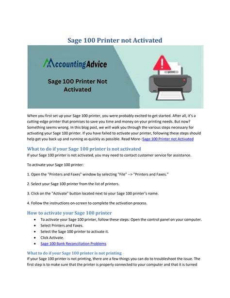 Fixed Sage Printer Not Activated By Accounting Advice Issuu