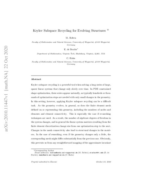 Pdf Krylov Subspace Recycling For Evolving Structures