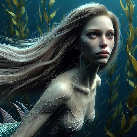 Premium Photo A Young Mermaid Among Algae