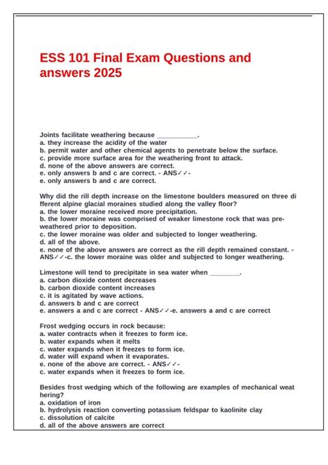Ess 101 Final Exam Questions And Answers 2025 Ess 101 Stuvia Us