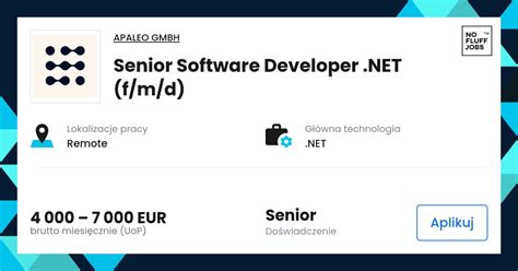 Praca Senior Software Developer Net Fmd Backend Apaleo Zdalnie No Fluff Jobs